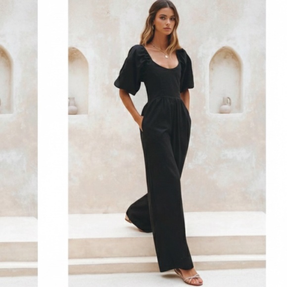 Bali Elf | Pants & Jumpsuits | Bali Elf Heaven Bay Jumpsuit Black Linen ...
